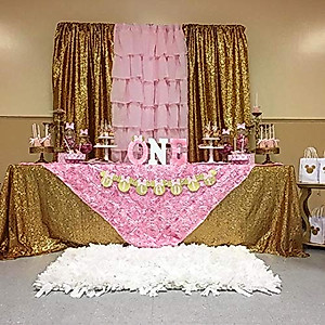 Baby Shower Tablecloth 50x102 Inches Pink Tablecloth Rectangle Satin Overlay Rosette Tablecloth 3D Floral Tablecloth for Wedding Party Event