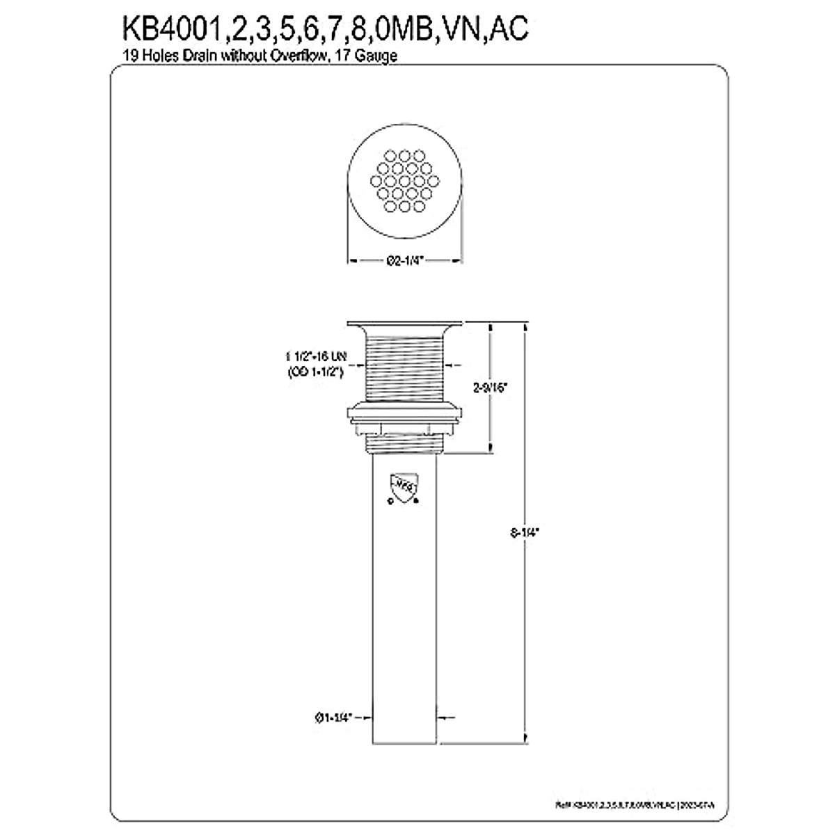 Kingston Brass KB4000MB Trims Cape Grid Drain for Vessel Sink Without Overflow, 7-13/16" Length, Matte Black