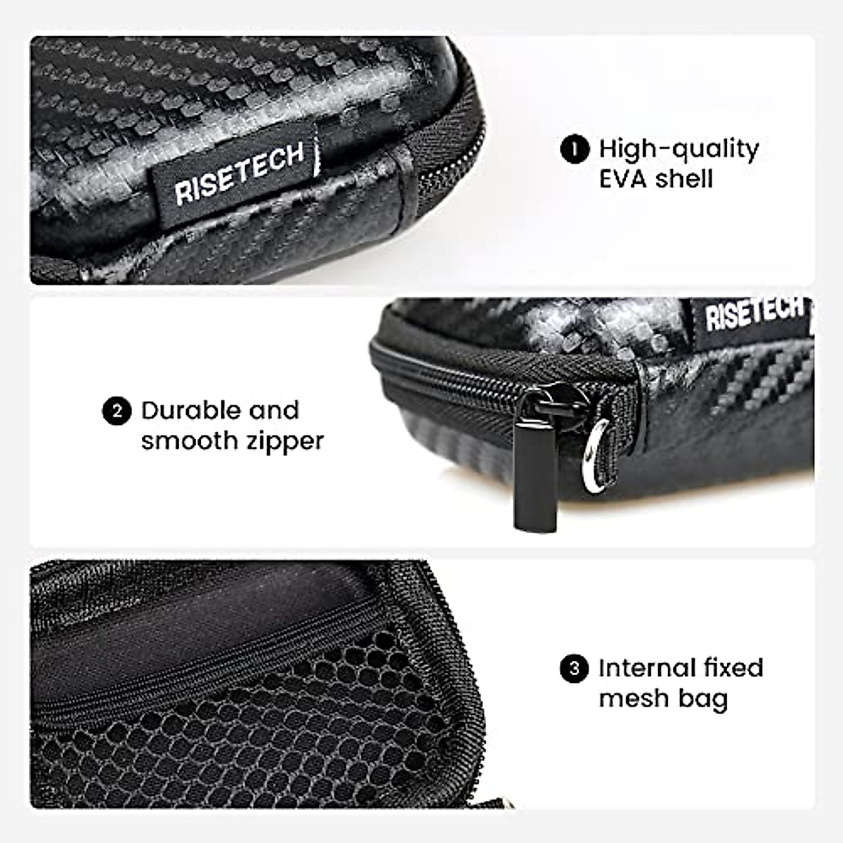 RISETECH Earbud Case Earphone Carrying Case Hard EVA Headphone Storage Bag Small Zipper Pouch Compatible with Beats Fit Pro, urBeats3, Bose Soundsport, EarPods, AirPods, Sony Earbuds -with Carabiner