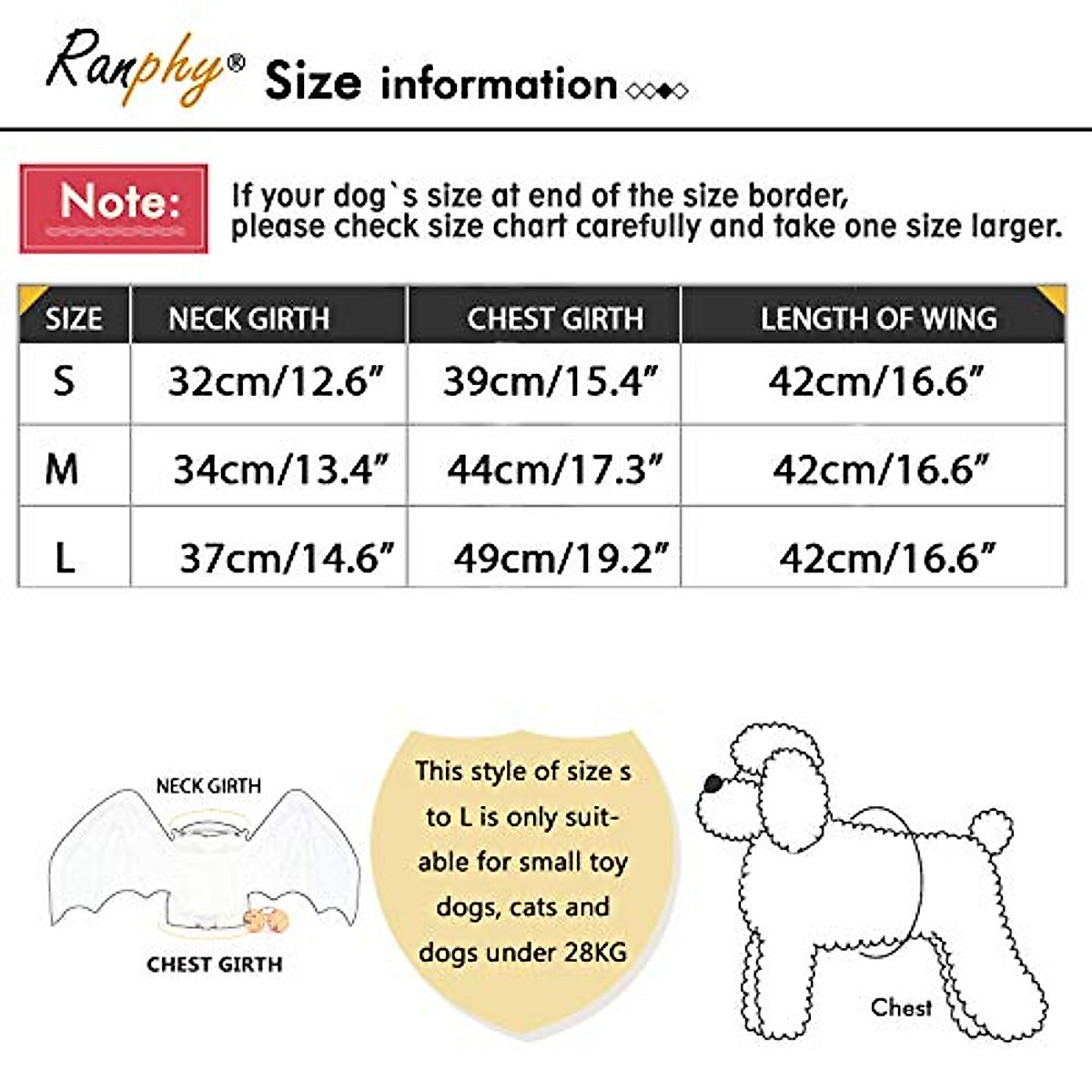 Ranphy Halloween Costumes for Small Dogs Cat Bat Harness with D Ring Puppy Bat Wings Cosplay Costume Clothes with Two Bells Pet Dress Up Accessories for Party S