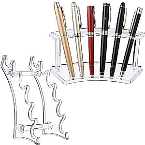 Teling 2 Pieces Plastic Pen Holder Stand, 6 Slot 2 Kinds Vertical and Horizontal Pen Display Stand Rack Eyebrow Pen Stand Makeup Brush Rack Organizer for Store School Office Home (Clear)