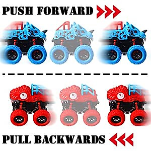 aovowog Monster Truck for Boys, 4 Pack Pull Back Cars, Friction Powered Cars for Kids, Dinosaur Truck Toys for 3 4 5 6 Year Old Boys - Christmas Birthday Party Gift for Kids