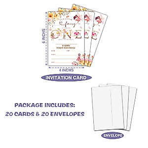 Fairy 1st Birthday Party Invitation, Garden Fairy Themed Fill-In Invites, 20 Floral Invitations With Envelopes for Women (4" X 6"), Adults Butterfly Party Favors Decorations and Supplies -56