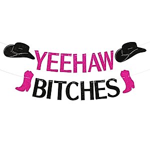 Yeehaw B*tches Banner, Black Hot Pink Glitter Bachelorette Party Decorations, Yeehaw Banner, Western Cowgirl Bachelorette Banner, Nashville Bachelorette Party Decoration Supply