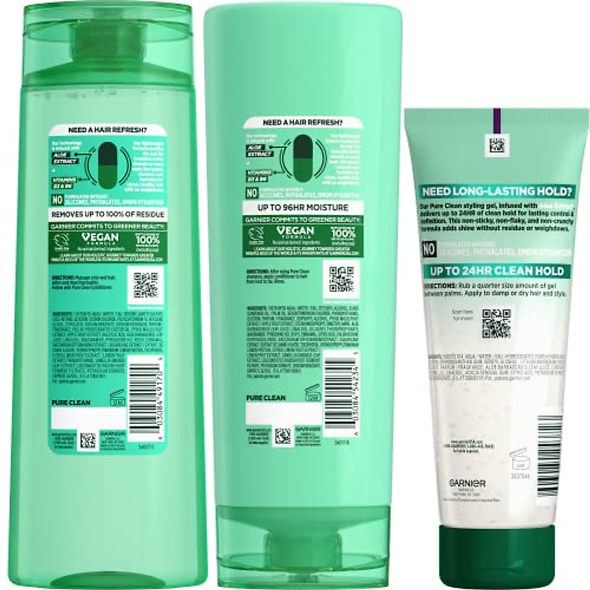 Garnier Fructis Pure Clean Purifying Shampoo, Hydrating Conditioner, and Strong Hold Styling Gel Set (3 Items), 1 Kit (Packaging May Vary)
