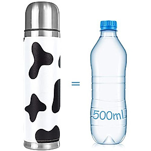 Cow Black White Stainless Steel Water Bottle, Leak-Proof Travel Thermos Mug, Double Walled Vacuum Insulated Flask 17 OZ