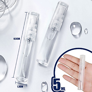 Fandamei Mini Spray Bottle, 10 Pack 5ml Mini Plastic Spray Bottle Empty, Fine Mist Refillable Mini Perfume Bottle, Perfume Atomizer, Small Sample Containers, Plastic Portable Travel Bottle, Clear