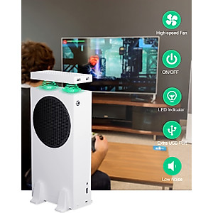 Cooling Stand for Xbox Series S, ZAONOOL Four Cooling Fan Cooler System, Top and Bottom Dual Cooling Fan, Low Noise, 3 Gears Adjustable Speed 2300/2800/3200RPM with LED Indicator and 4 Extra USB Ports