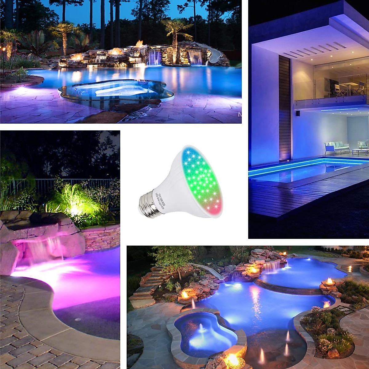 XIUBE SPA LED Light Bulb for In-ground SPA Underwater Swimming Pool RGB Color PAR20 LED Light Bulb E26 Base Replacement for Light Fixtures Remote Switch Control, 12V-12W-RGB LED SPA Light, 12V RGB