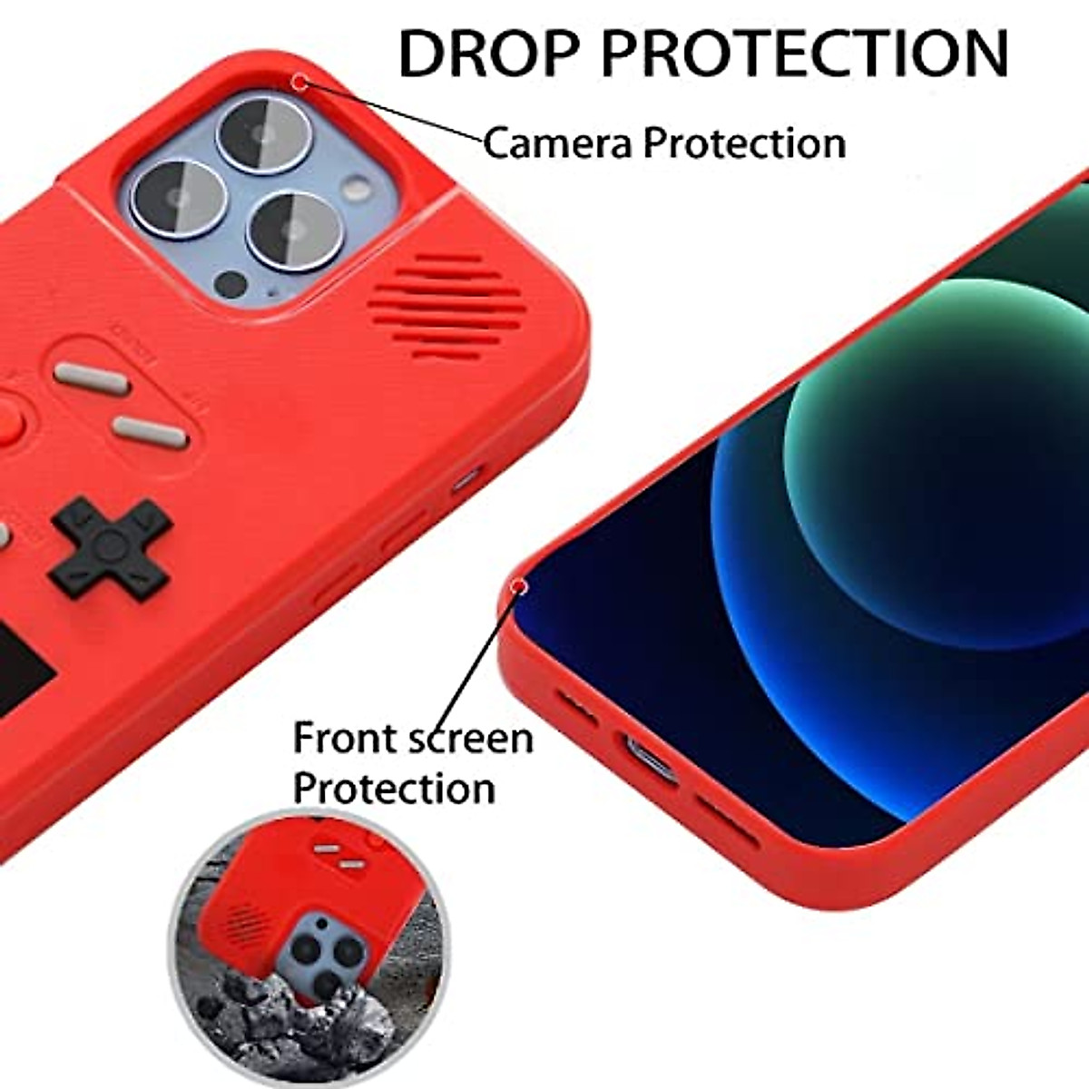 WeLohas Gameboy Case for iPhone 13 Mini,Handheld Retro 168 Classic Games,Color Video Display Game Case for iPhone,Anti-Scratch Shockproof Phone Cover Red