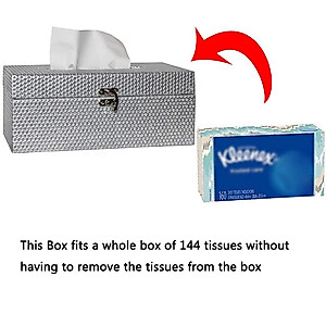 MODE HOME Rectangular Wooden Tissue Box Cover Silver Glitter Leather Tissue Box Holder with Metal Clasp for Living Room, Bathroom, Bedroom, Dryer Sheet Holder for Laundry Room Decor