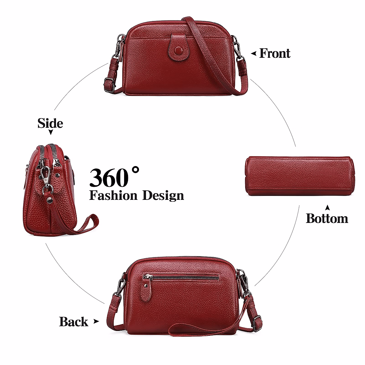 GAEKEAO Crossbody Bags for Women Small Genuine Leather Shoulder Purse Cross Body Bag with Wristlet Top Zipper