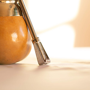 Circle of Drink - Handcrafted Natural Yerba Mate Gourd (Calabash Mate Cup) with Alpaca Steel Brim - with Stainless Steel Bombilla (Mate Tea Straw)