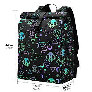 MNSRUU Rolltop Travel Backpack Magic Skulls Laptop Backpacks for Women Men School Book Bag for College Students, Carry On Casual Daypack Backpacks