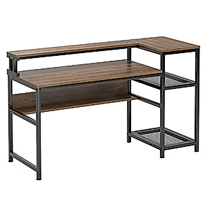 soges 62 Inch Computer Desk with Elevated Monitor Shelf, Home Office Desk with Storage Shelves, CPU Stand, Study Writing Table Workstation with Printer Stand