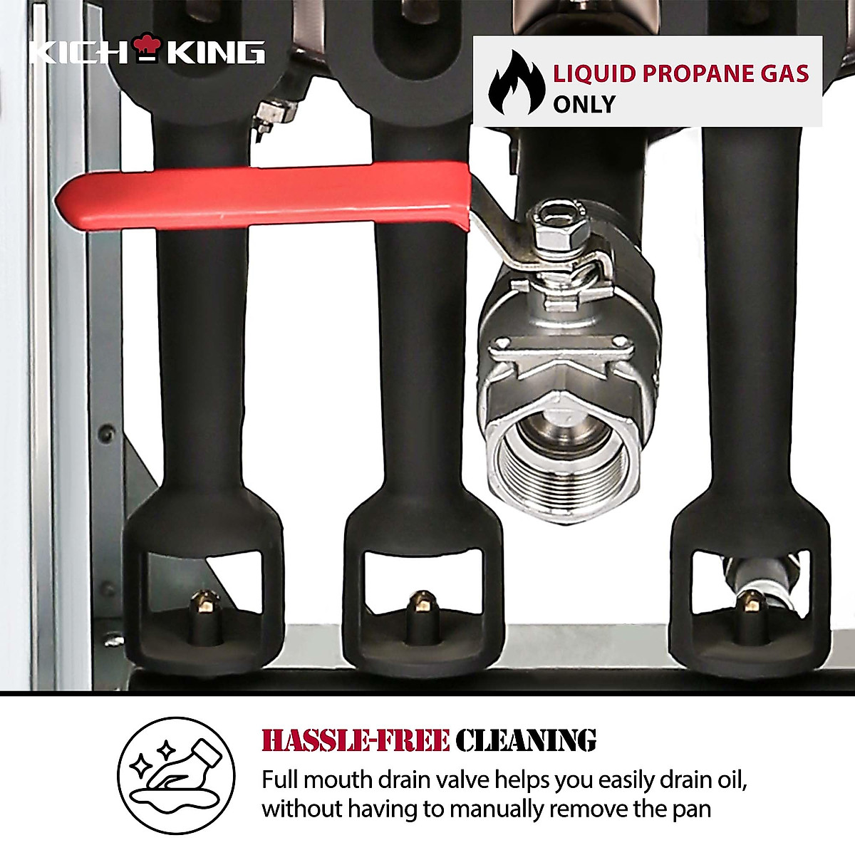 KICHKING Natural Gas Floor Fryer, 3 Tube Commercial Deep Fryer with 2 Baskets, 40 lbs Capacity, 90000 BTU, Restaurant Stainless Steel Gas Upright Fryer, Deep Floor Fryer Consistent Temp 200-400°F