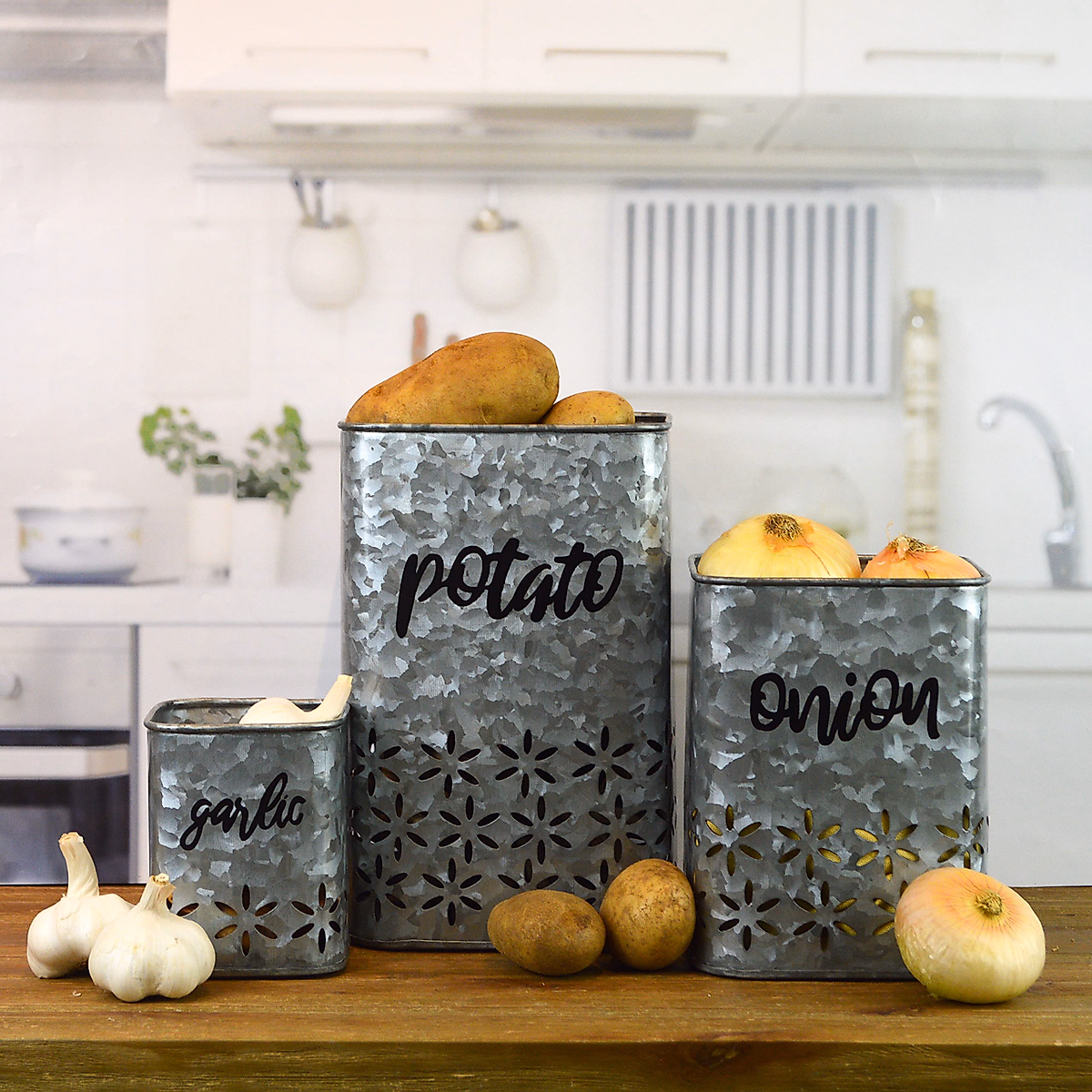 Boston Warehouse Root Vegetable Storage Set for Potatoes, Onions, and Garlic