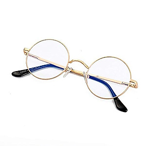 EYLRIM Round Blue Light Blocking Glasses for Women Men Circle Clear Lens Metal Frame Eyeglasses Non Prescription(Gold)