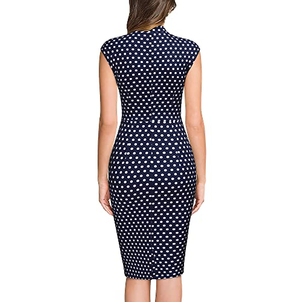 Miusol Women's Business Slim Style Ruffle Work Pencil Dress(X-Large, Navy Blue Polka Dot)
