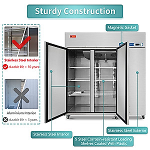 WESTLAKE 72" W Commercial Refrigerator 3 door 3 Section Stainless Steel Reach in Solid door Upright Fan Cooling 54 Cu.ft Cooler for Restuarant, Bar, Shop, etc