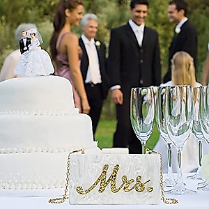 Bride Clutch Purse Acrylic MRS Evening Bag Handbag for Women Wedding Day Bridemaid Party Dinner Prom White