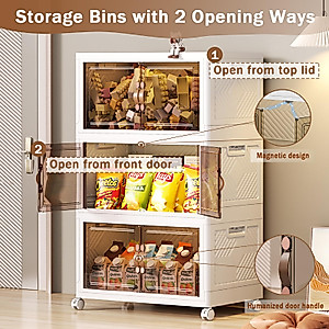 Jacriah Plastic Drawer Storage Bins with Lid, Stackable Storage Bins Open Front, Closet Organizers and Storage Cabinet with Doors and Shelves, Collapsible Storage Bins with Wheels (1 Layer-24 Gallon)