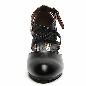 Women's Cross Strap Character Shoes Non-Slip Salsa Latin Ballroom Dance Pumps Black Wedding Heels (8 / Black)