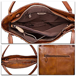 IVTG Genuine Leather Shoulder Bag for Women Work Tote Vintage Handmade Top Handle Large Capacity Handbag Satchel Purse (Brown)
