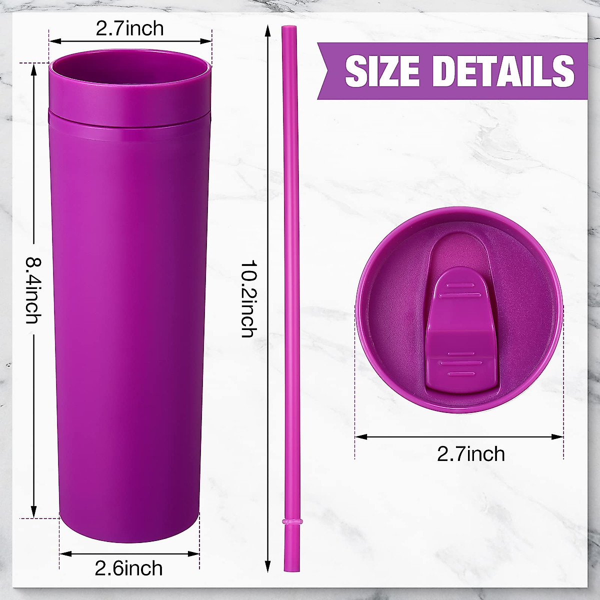 Raiten 27 Pieces Skinny Tumbler Cups with Lids and Straws 16 oz Acrylic Tumblers Bulk Colored Matte Tumblers Reusable Double Wall Plastic Mugs Cold Hot Drinks Water Bottles for Women Teacher DIY Gifts