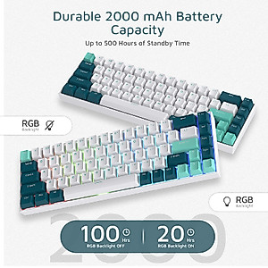FL ESPORTS F12 65% Three-Mode Wireless Mechanical Keyboard, 68 Keys RGB BT 5.0/2.4Ghz Gaming Keyboard w/Light Tactile Kailh Box White Switch, PBT Keycaps, Durable Durable Battery