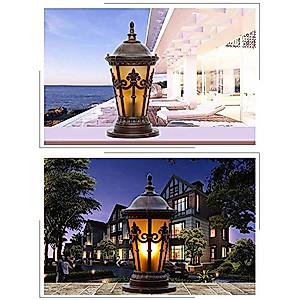 ZMY Industrial Glass Garden Courtyard Pillar Light Villa Home Decorative Waterproof Column Lantern Aluminum Metal Post Lighting Vintage Outdoor Retro Pathway Fixture E27 Edison