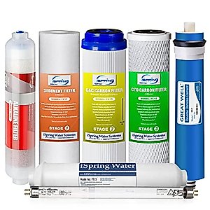 iSpring F7KU75 Replacement Under-Sink Water Filter Cartridges Set for 7-Stage 75 GPD Membrane Reverse Osmosis RO Water Filtration Systems with Alkaline Mineral Filter and UV Bulb