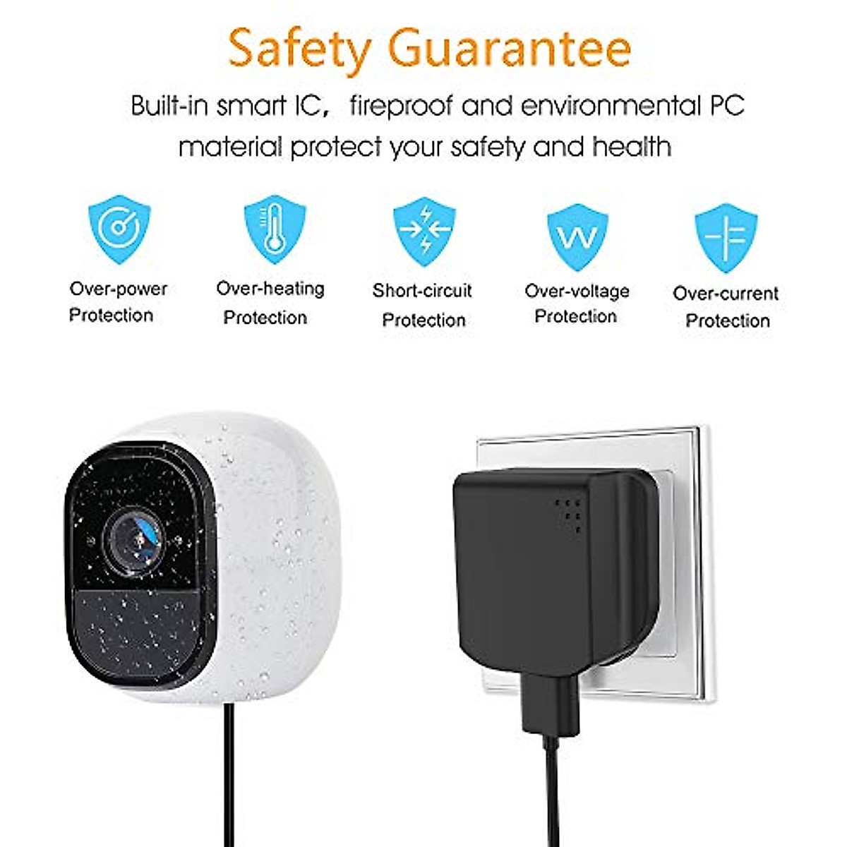 Taken 16.5ft Charging Cable, Quick Charge Power Adapter, Waterproof Outdoor/Indoor Charging Adapter & Power Extension Cord for Arlo Pro & Pro 2, Arlo Go, Other Smart Security Home Camera, 1 Set, Black