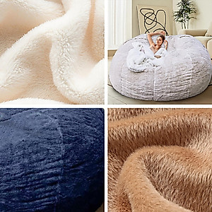 HDMLDP Bean Bag Chair for Adults Kids Without Filling Comfy Fluffy Giant Round Beanbag Lazy Sofa Cover for Reading Chair Floor Chair, 7FT, Black