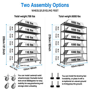 6 Tier 6000lbs Capacity NSF Metal Shelf Wire Shelving Unit, Heavy Duty Adjustable Storage Rack with Wheels & Shelf Liners for Commercial Grade Utility Steel Storage Rack, Black - 87.5"H x 60"L x 18"D