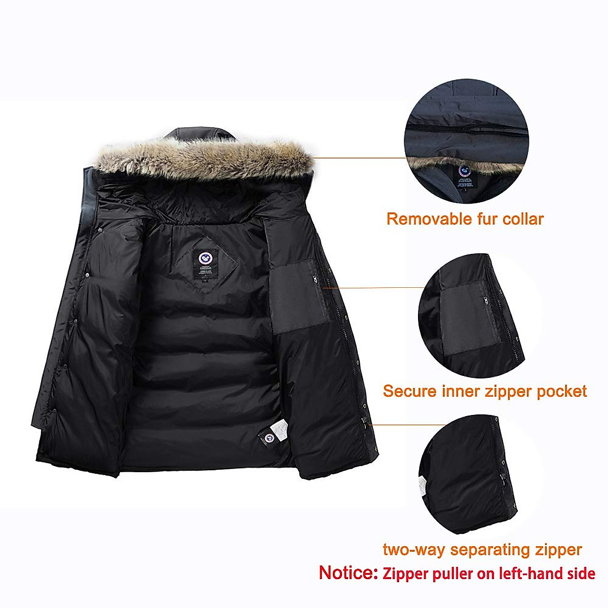 FREDRM Men's Winter Coat Water-Repellent Windproof Fur Hooded Thicken Long Parka Puffer Jacket (gray-1, L)