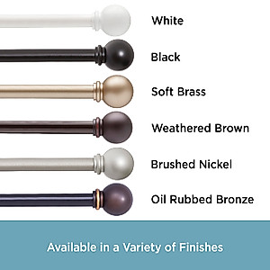 Kenney KN71606 Chelsea Ball End Standard Decorative Window Curtain Rod, 28-48" Adjustable Length, Black Finish, 5/8" Diameter Steel Tube, 2-Pack