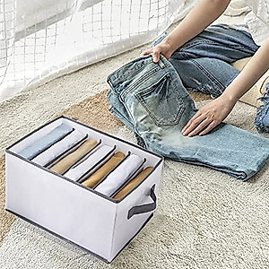 2 Pcs Clothes Organizer with support Board and Handles, Divider Drawer Organizer, Closet Storage, Jean Closet Organizer. It’s Foldable, Lightweight AND Washable, Large ,7 Grids, Light Gray. (JO001)