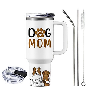 NIAXAUYT Dog Mom Gifts for Women Personalized Stainless Steel Tumbler Cup 40 oz, Funny Dog Mom Gift Ideas, Birthday Christmas Gifts for Dog Lovers/Owners, Cartoon Dog Mom Mug with Handle and Straw