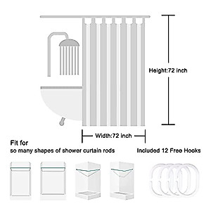 Punkray Grey and White Striped Fabric Shower Curtain for Bathroom with 12 Hooks, Curtains 72 Inches Long, Weighted Hem,Waterproof Bath Accessories Hotel Style - Machine Washable