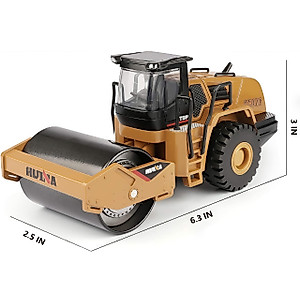 Gemini&Genius Road Roller Toy for Kids, Heavy Duty Construction Vehicle Toys 1-50 Scale Alloy Road Truck, Engineering Car Toy Collection, Display and Play for Kids (Brown)