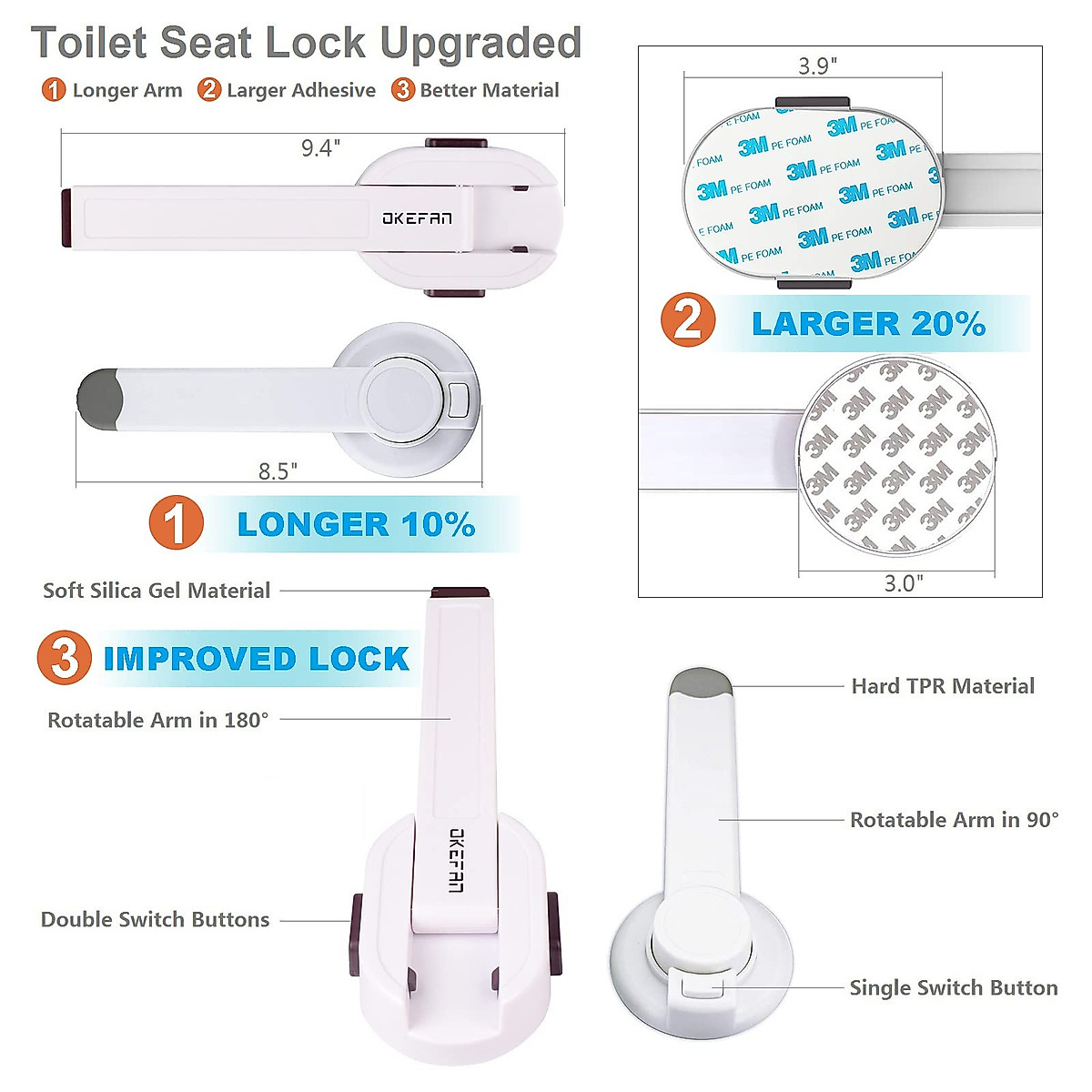 Toilet Locks Baby Proof - OKEFAN Toilet Seat Lock Child Safety for Toddlers Adhesive Kids Proofing Toilet Lid Lock Easy to Install No Drill Needed (1)