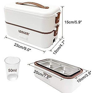 Electric Lunch Box Portable Food Warmer for Home Office Work 110V Double Layers 304 Stainless Steel with Removable Compartments Food Container with Spoon (2 Layers)