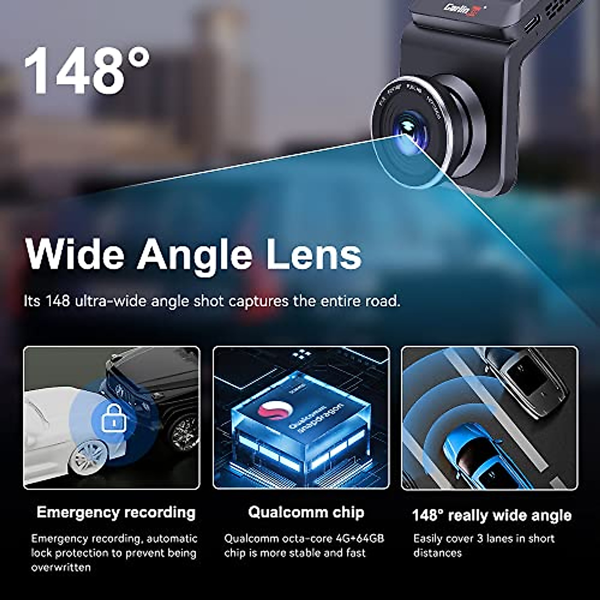 CarlinKit Dash Cam with Wireless CarPlay & Wireless Android Auto Adapter Dash Camrea, 4G+64G, Built in GPS, Support YouTube, Netflix