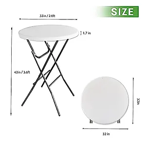 Gnomiya 32in Cocktail Table 2PCS, Portable High Top Table Granite White, Round Bar Height Folding Table with Removable Legs, Indoor Outdoor Banquet Table for Parties, Weddings, Events, Dining