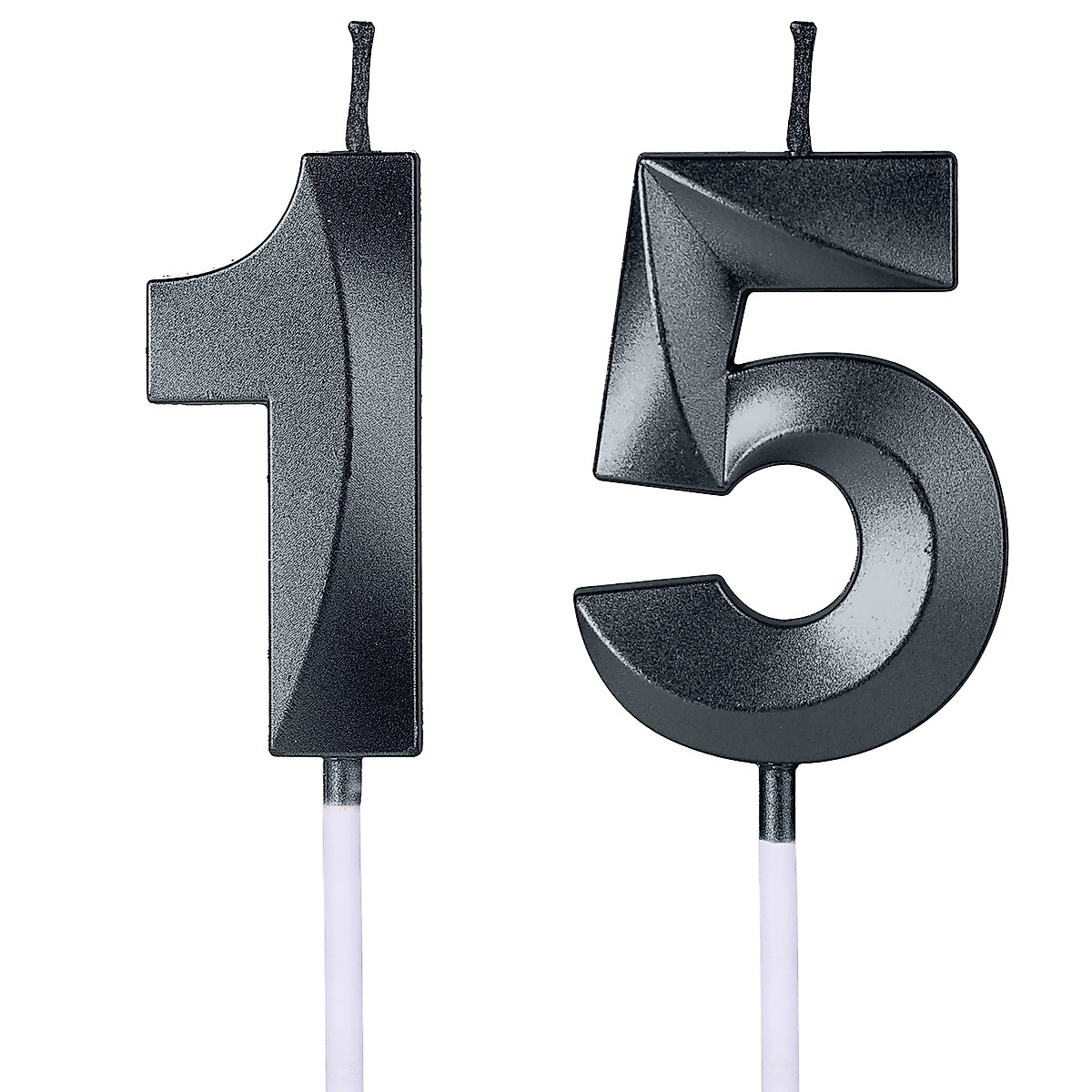 Black 15th & 51st Birthday Candles for Cakes, Number 15 51 Glitter Candle Cake Topper for Party Anniversary Wedding Celebration Decoration