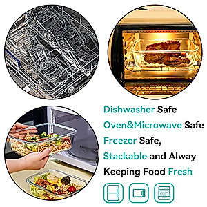 Luvan 60oz Large Glass Food Storage Containers with Lids,Glass Meal Prep Containers/Bento Boxes/Lunch Containers,BPA Free & Leak-Proof for Microwave,Oven,Freezer and Dishwasher Safe(2Pcs)