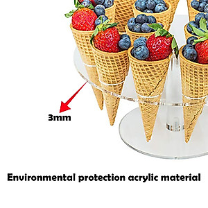 16 Holes Ice Cream Cone Holder Stand, Transparent Acrylic Material Ice Cream Cone Rack Cupcake Cones Baking Rack for Kids Birthday Afternoon Tea Party and More