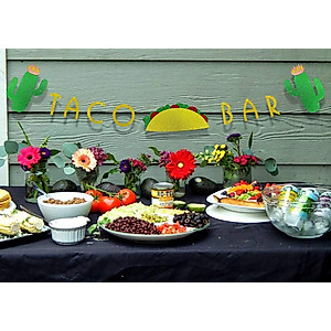 HAKPUOTR Taco Bar Banner with Cactus and Taco, Mexican Theme Birthday/Baby Shower/Bridal Shower/Engagement, Party Decorations, Fiesta Themed Party Taco Bar Décor
