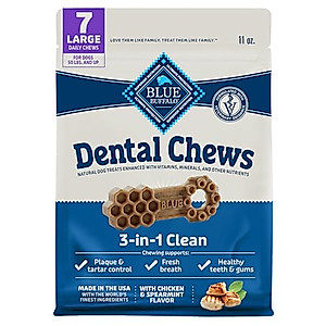 Blue Buffalo Dental Chews Large Natural Dog Treats, Chicken & Spearmint 11-oz Bag (7 Count)